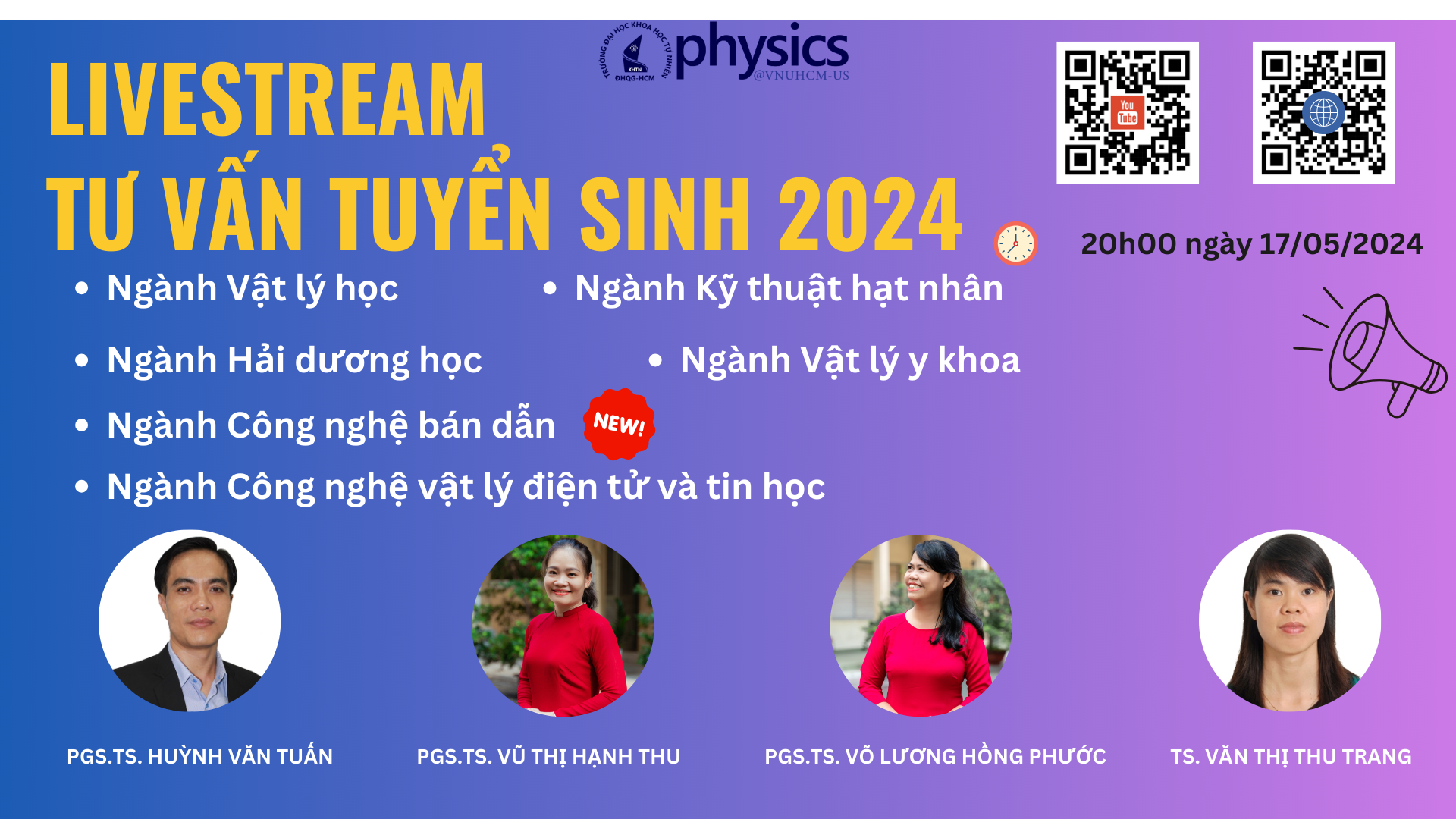 THÔNG BÁO LIVESTREAM TƯ VẤN TUYỂN SINH 2024 | Khoa Vật lý - Vật lý kỹ thuật